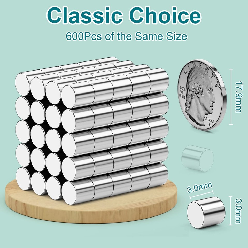 FINDMAG 600 Pieces Small Magnets, 3x3mm Strong Mini Magnets, Whiteboard ...
