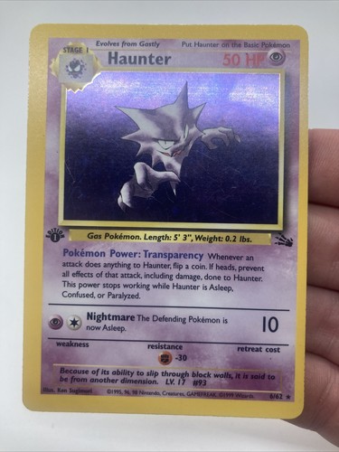 Haunter 1st Edition Holo 6/62 Fossil Set Pokemon Card Error Oc Misprint ...