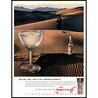 1963 Smirnoff Vodka Martini Vintage Print Ad Desert Sand Dunes Tuxedo ...