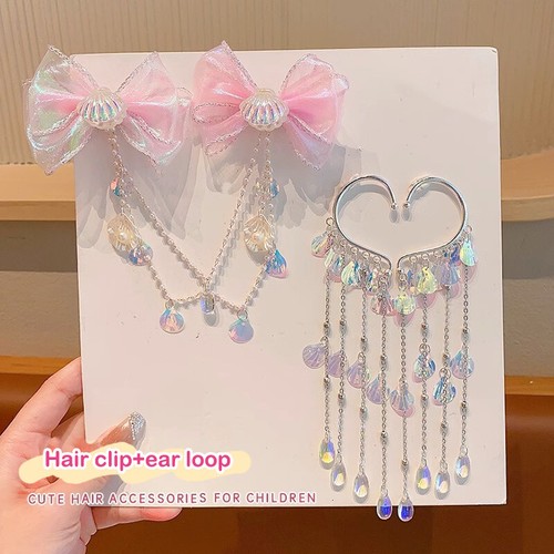 Children Cute Baby Mermaid Princess Pearl Fringe Bow Forehead Chain ...