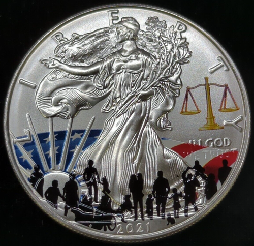 2021 Colorized Liberty/ Justice For All American Silver Eagle 1 oz Coin ...