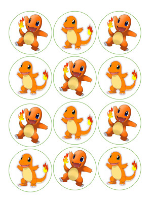 set of 12 charmander, pokemon edible paper, cupcake cookie toppers ...