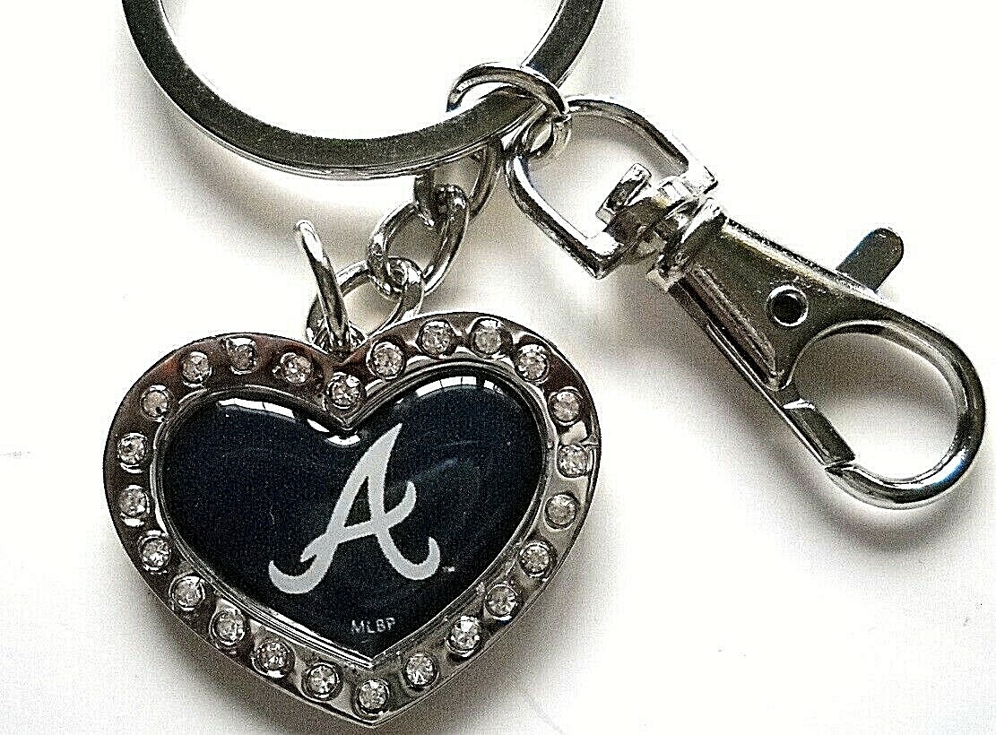 ATLANTA BRAVES HEART-WITHIN-A--HEART BLUE KEY RING KEYCHAIN KEYHOLDER W ...