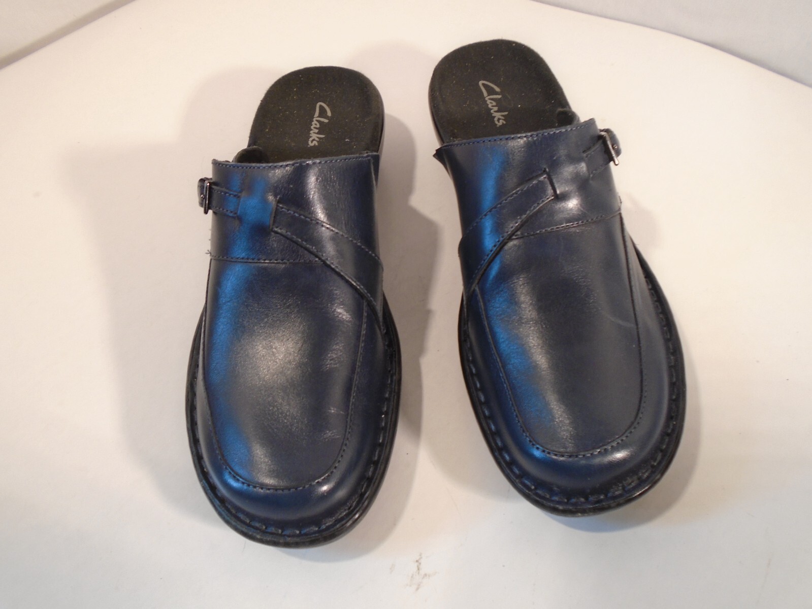 Clarks Clogs Shoes Womens 9 Soft Cushion Slip On Mules Black Leather | eBay