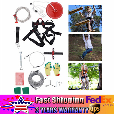 160 FEET Zip Line Kit with Zipline Brake and Seat Zipline Trolley for ...