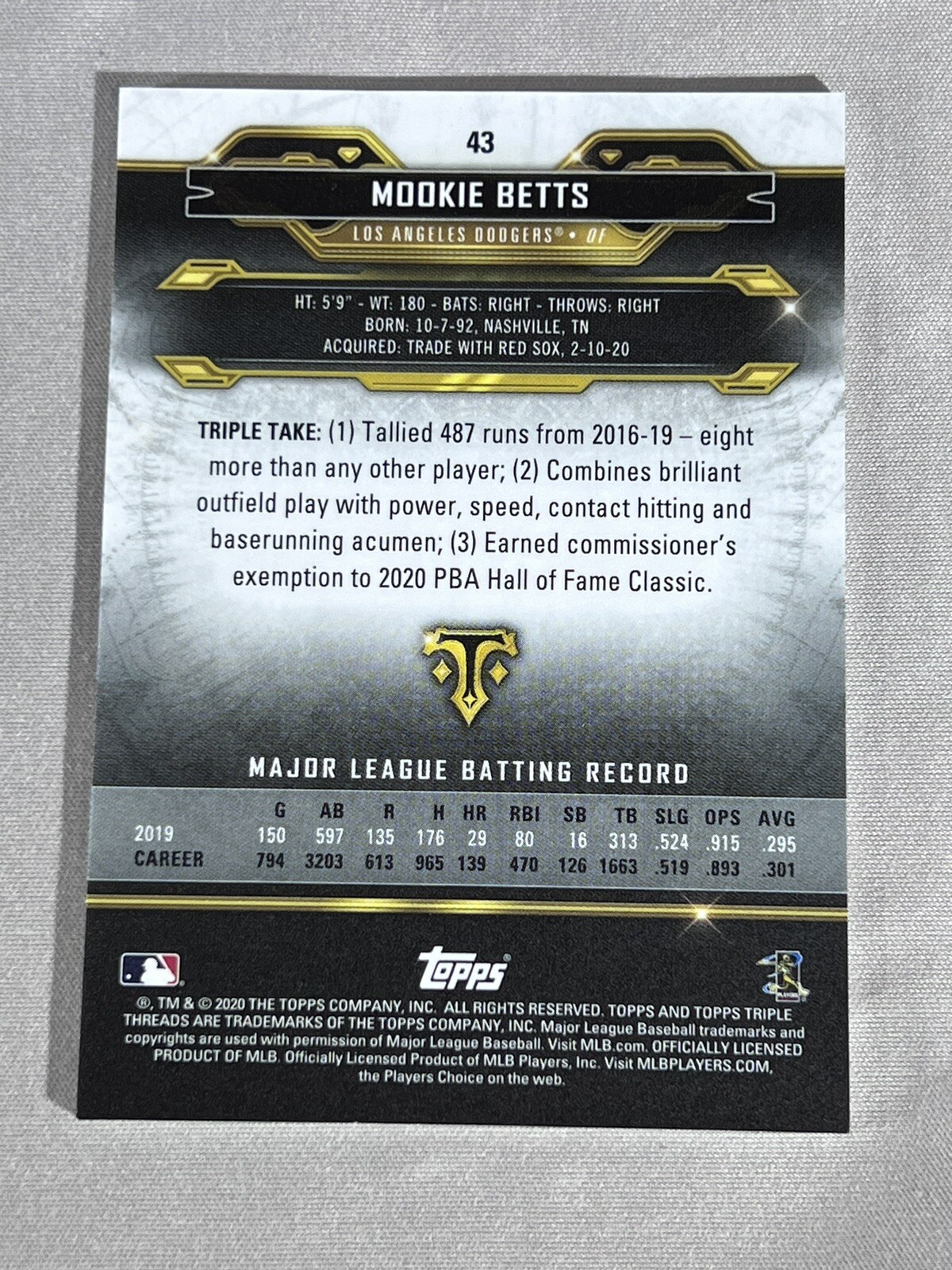 2020 Topps Triple Threads - Emerald #43 Mookie Betts /275 for sale ...