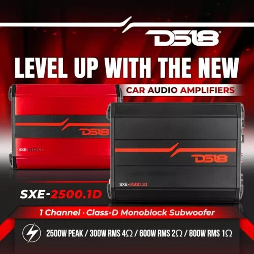 DS18 SXE-2500.1D/RD CAR AUDIO 1-CHANNEL MONOBLOCK SUBWOOFER CLASS D ...