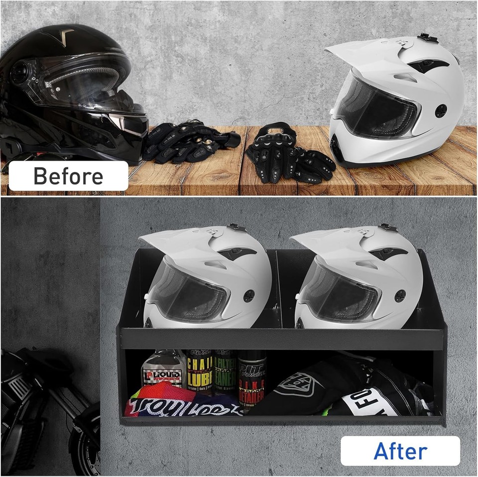 Helmet Storage Cabinet Wall-Mount Aluminum Helmet Bay Shelf Holder ...