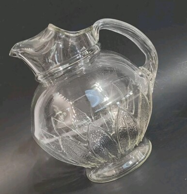 Vintage 1930s Depression Crystal Leaf Pattern Ball Pitcher Macbeth ...