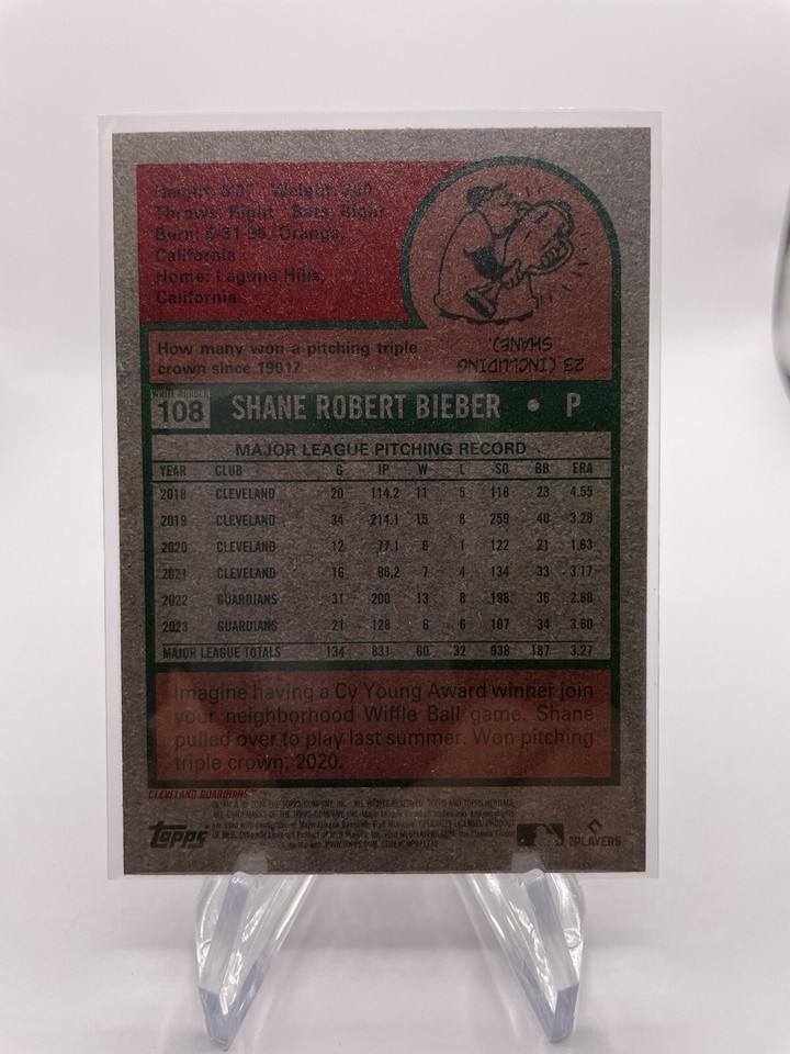 2024 TOPPS HERITAGE SHANE BIEBER WHITE BORDER SP CARD #108 - CLEVELAND ...
