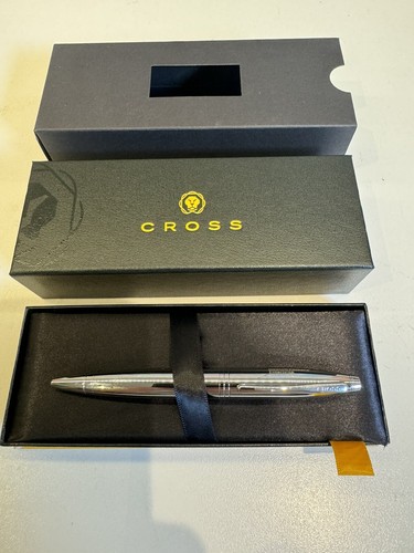 CROSS BLACK SILVER BALLPOINT BIRO PEN WITH COMPANY LOGO BNIB SEE ...