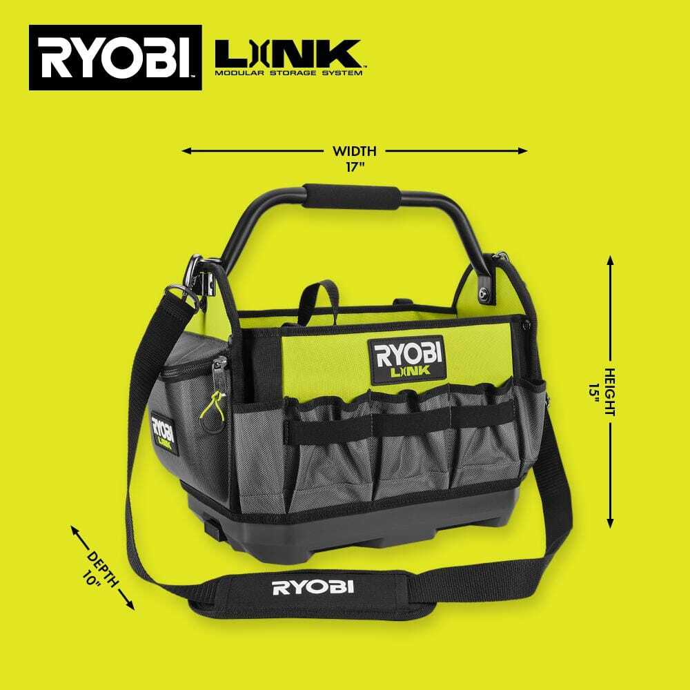 Ryobi Link 17" Tool Tote Open Storage Heavy Duty 42 Pockets Adjustable ...