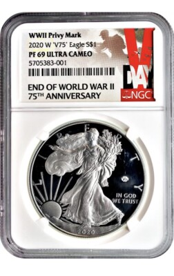 2020 75th Anniversary V75 Privy Mark Silver Eagle NGC PF69 - 2 WW II ...