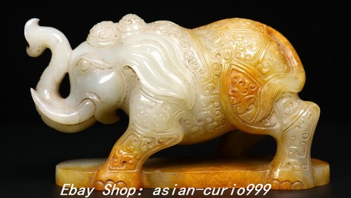 8.2" Han Dynasty Natural Hetian Jade Inscription Elephant Beast Animal ...