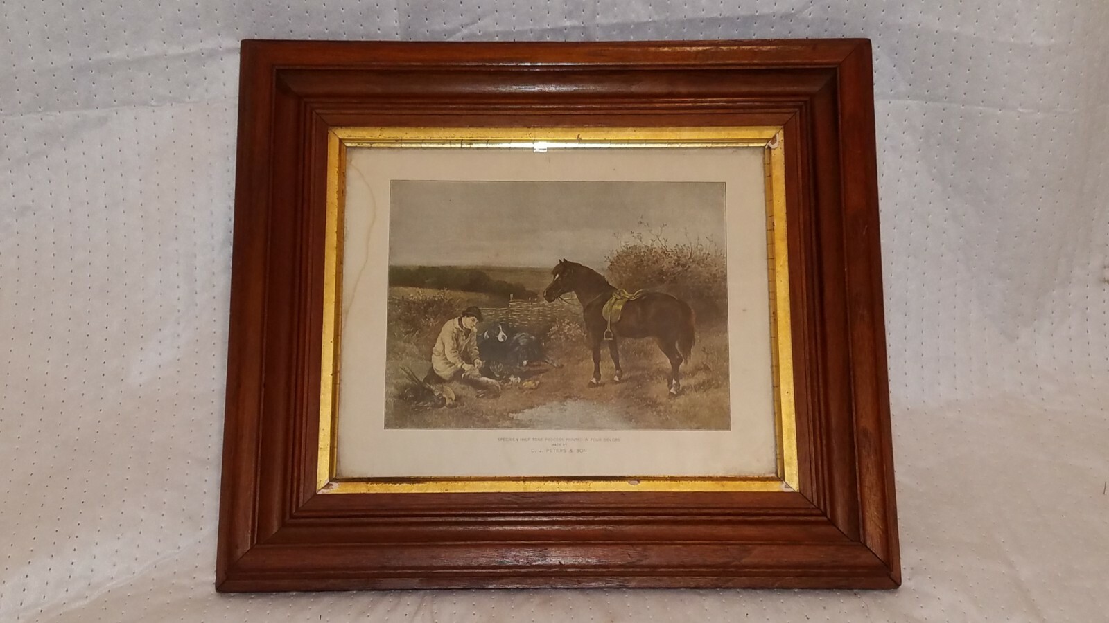 Antique Walnut Frame with half-tone print of hunting scene | eBay