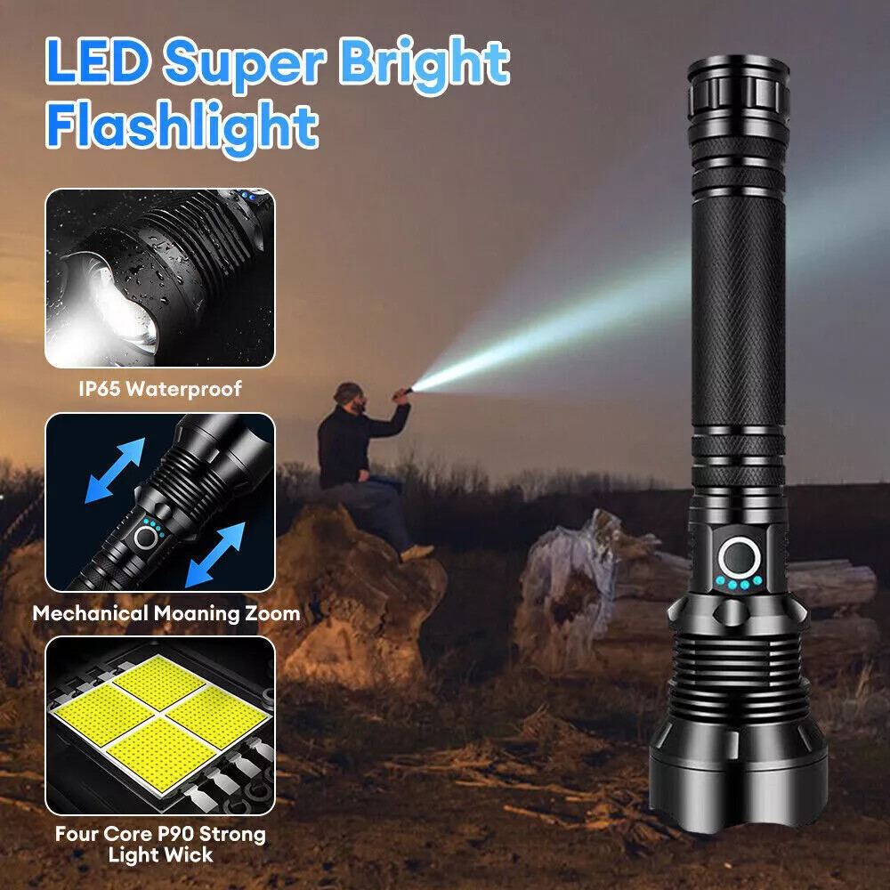 2500000LM Rechargeable XHP90.2 LED Flashlight Tactical Super Bright ...