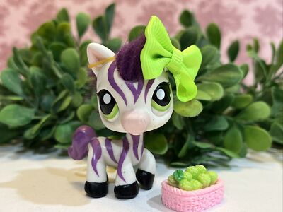 Littlest Pet Shop 2470 LPS Authentic White Purple Fuzzy Zebra Horse ...