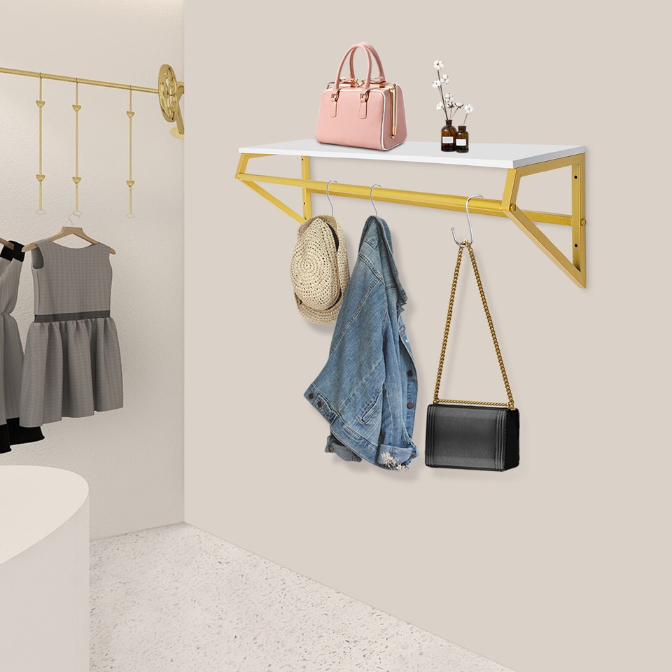 Gold Metal Garment Clothes Rack Clothing Rack Clothes Wall Shelf Hanger ...