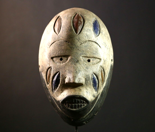 African Tribal Mask Kuba Painted Crest Face Carved Wood Wall Art Decor ...