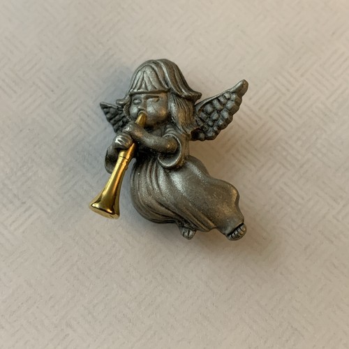 VTG Signed Daria Guardian Angel Horn Brooch Fine Pewter Pin | eBay