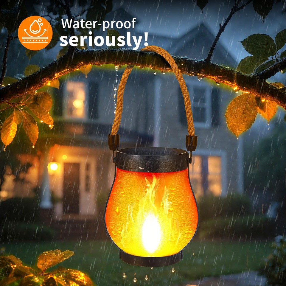 2 Pack Solar Flame Lantern Lights — Flickering Flame Hanging Lanterns ...