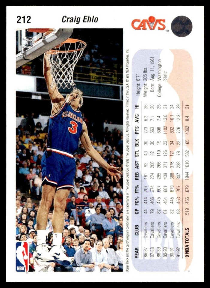 1992-93 Upper Deck Craig Ehlo Cleveland Cavaliers #212 | eBay