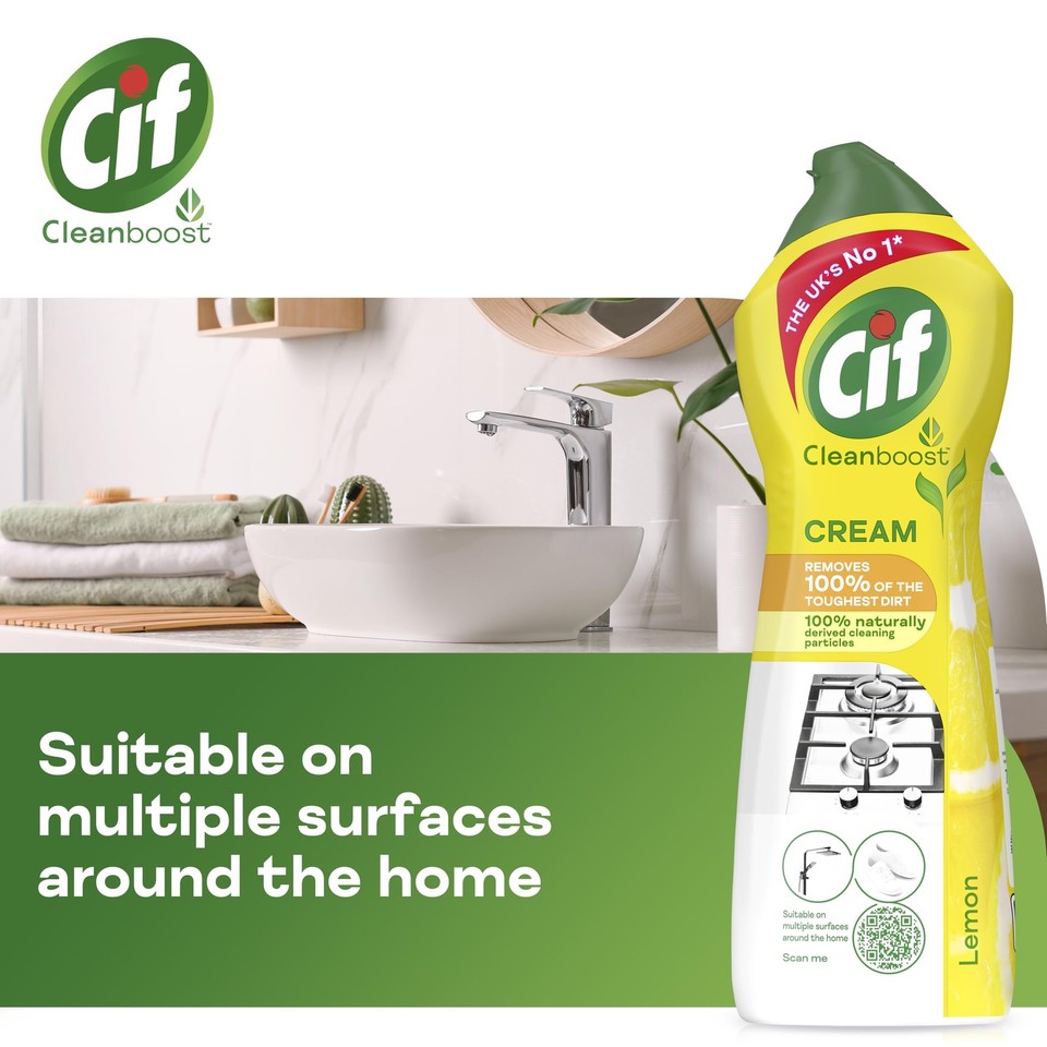 Cif Lemon Cream Cleaner 750ml Multipurpose Surface Cleaner Tough Dirt ...