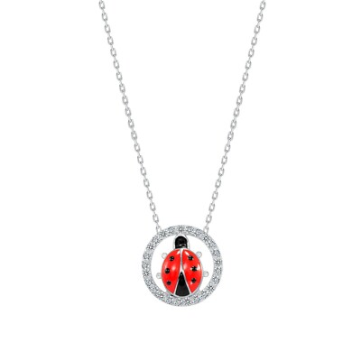 925 Sterling Silver Lady Bug Circle CZ Pendant 18" ROLO Necklace ...