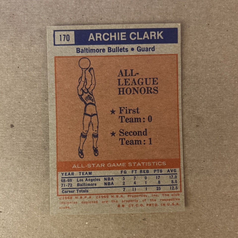 1972 Topps Basketball Archie Clark Baltimore Bullets Card #170 | eBay