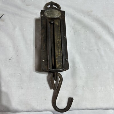 ANTIQUE CHATILLON IRON CLAD HANGING SCALE 200 LBS CAPACITY VINTAGE CAST ...