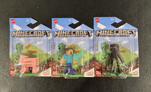 3 NEW MINECRAFT Mattel Micro Collection Mini Figures STEVE; PIG SET ...