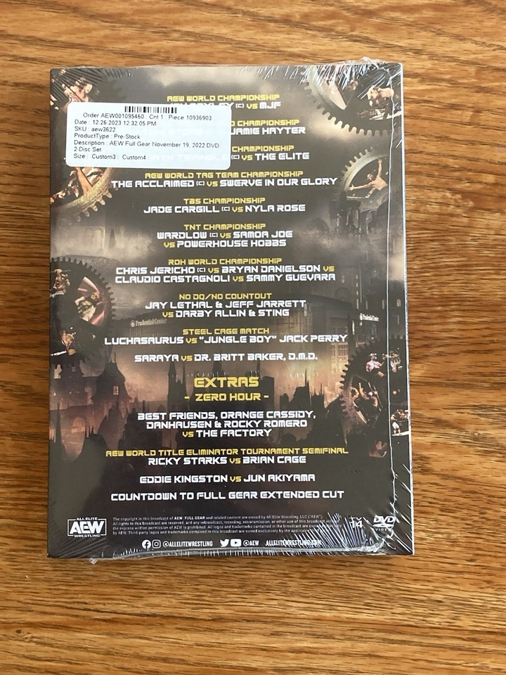 AEW Wrestling Full Gear 2022 2 DVD Set New Sealed. NOV 2022 John Moxley ...