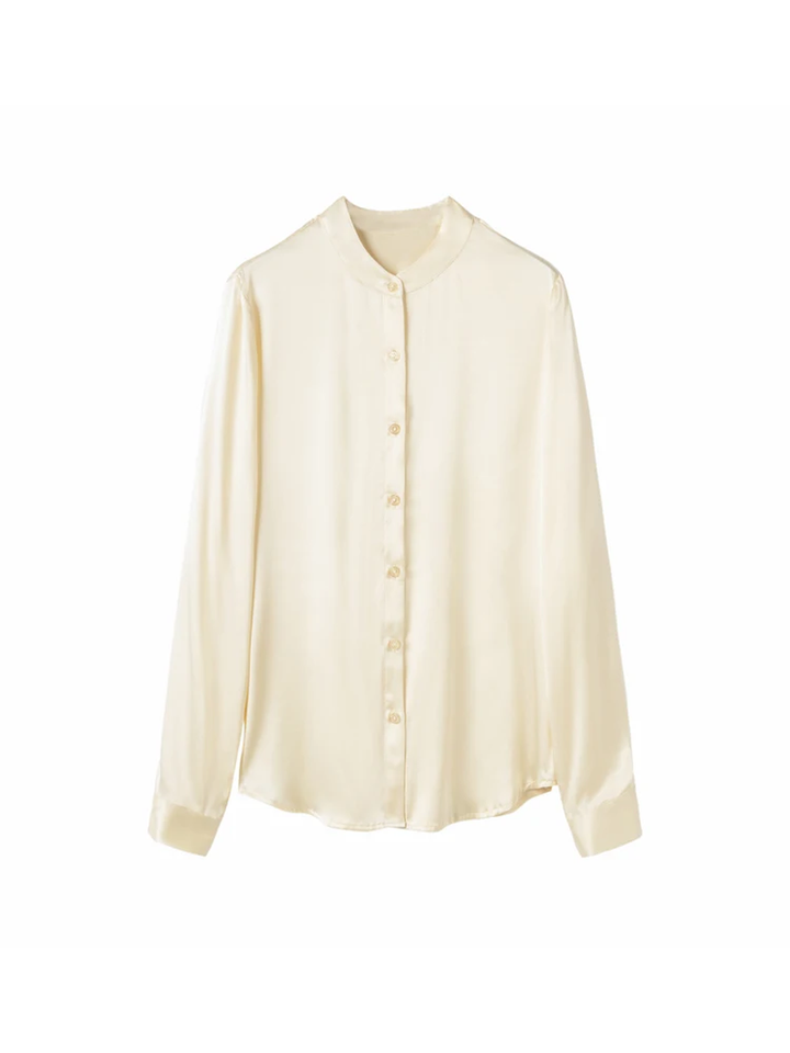Woman Dress Shirts 93%Mulberry Silk 7%Spandex round Collar Solid Button ...