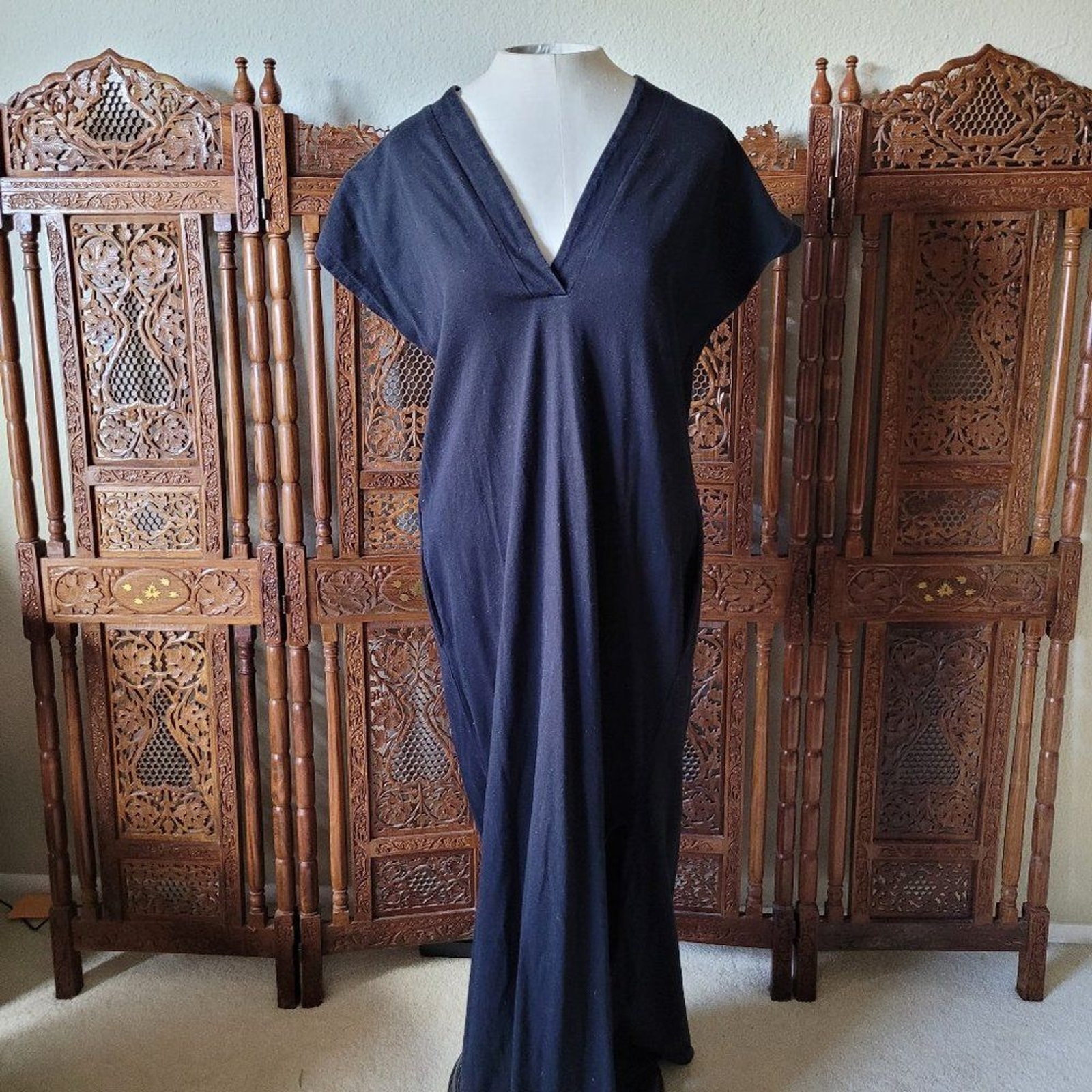 SistersBrand - NIKI -Long Cotton Black Maxi Dress - Deep V neckline ...