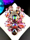 DAZZLING REGENCY PINK IRIDESCENT GLASS CABOCHON RHINESTONE BROOCH ...