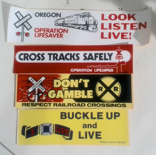 VINTAGE 4 Railroad Crossing Train Locomotive Bumper Stickers LOOK ...