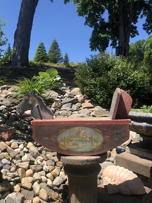 Antique Early Hand Painted Mural Child Children’s Wood Toy Rocking ...