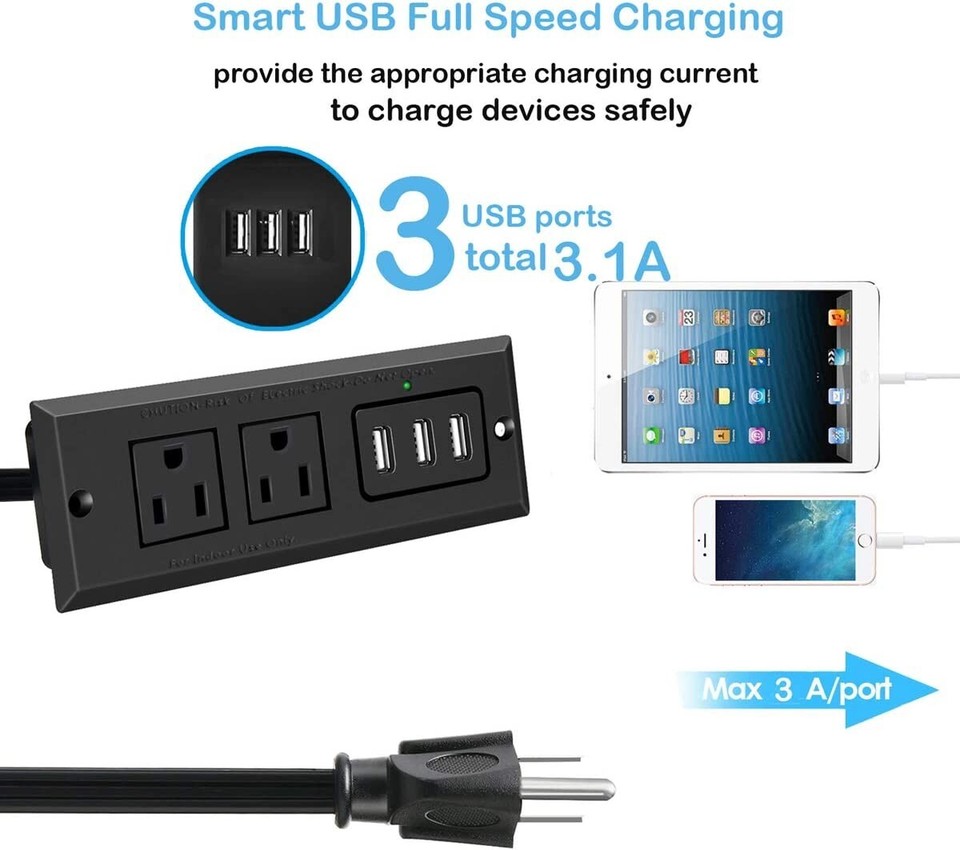 Conference Recessed Power Strip Socket 6.5Ft Cord, Desktop 2-Outlet & 3 ...