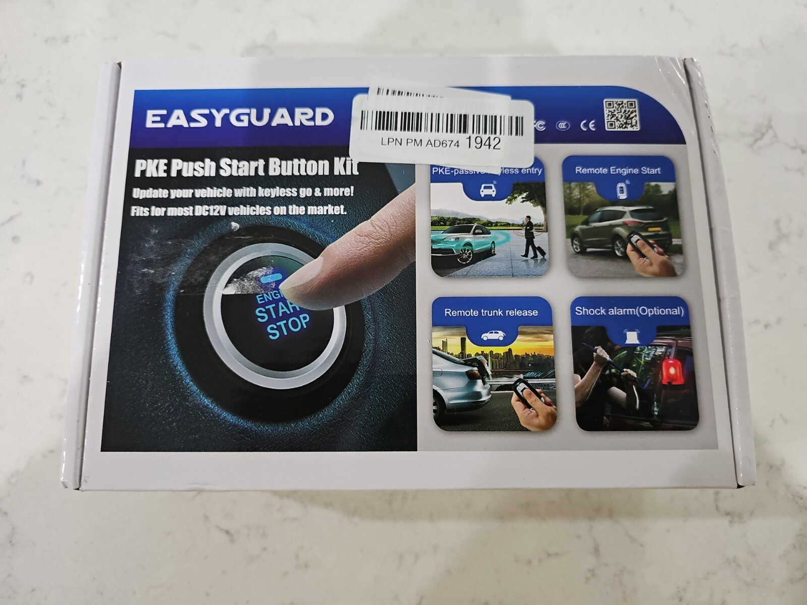 Easyguard pke car alarm with remote start auto keyless entry push start ...