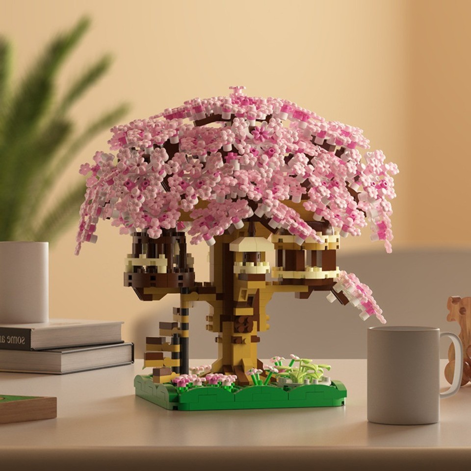 DIY Cherry Blossom Tree Building Block Kit Sakura Tree House Model Sets ...