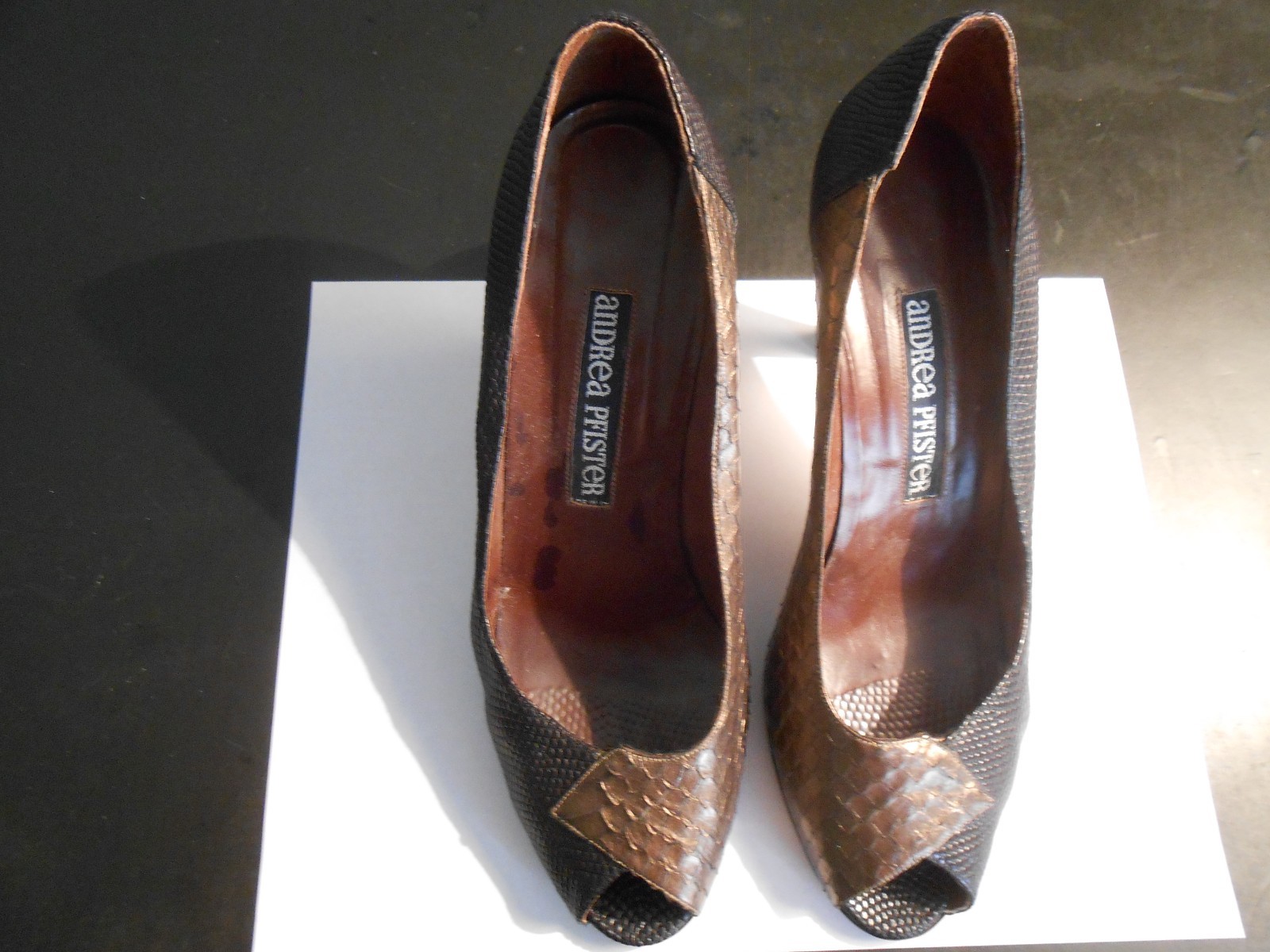 ANDREA PFISTER--MADE IN ITALY--COBRA/LIZARD OPEN TOE WOODEN HEAL PUMPS ...