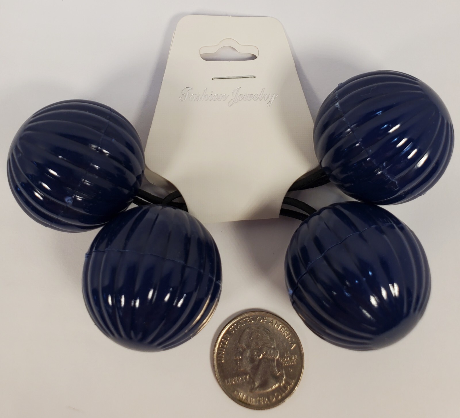 2 pcs blue ELASTIC PONYTAIL HOLDER JUMBO BEAD GIRL HAIR SCRUNCHIE ...