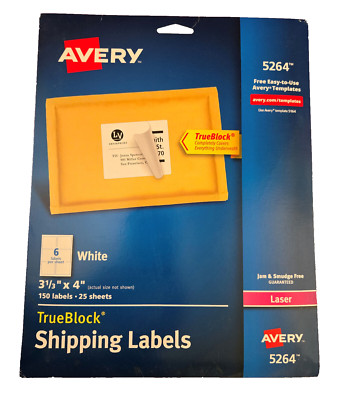 Avery 5264 Shipping Labels 150 Pack 3-1/3”x4” Laser Printer TrueBlock ...