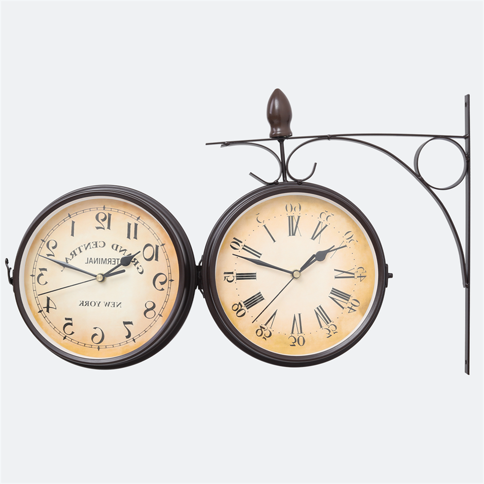 Large Round Wall Clock Garden Station Clock Double Sided Bracket ...