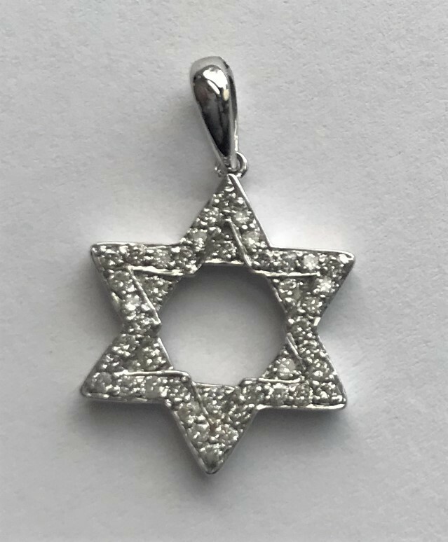 18ct white gold diamond grain set Star of David Penda… - Gem
