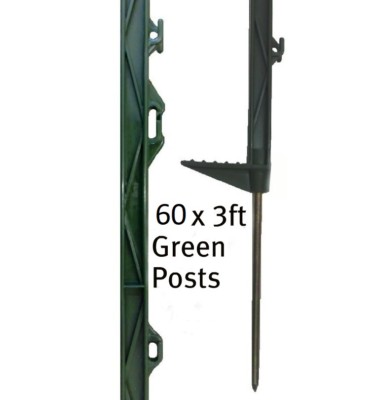 60 X GREEN 3FT POLY POSTS - Electric Fencing Fence Stakes 90cm Above ...