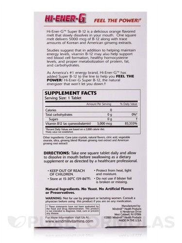 Hi-Ener-G Super B-12 Supplement Tablets Orange Flavor 5000 mcg 30 ct ...