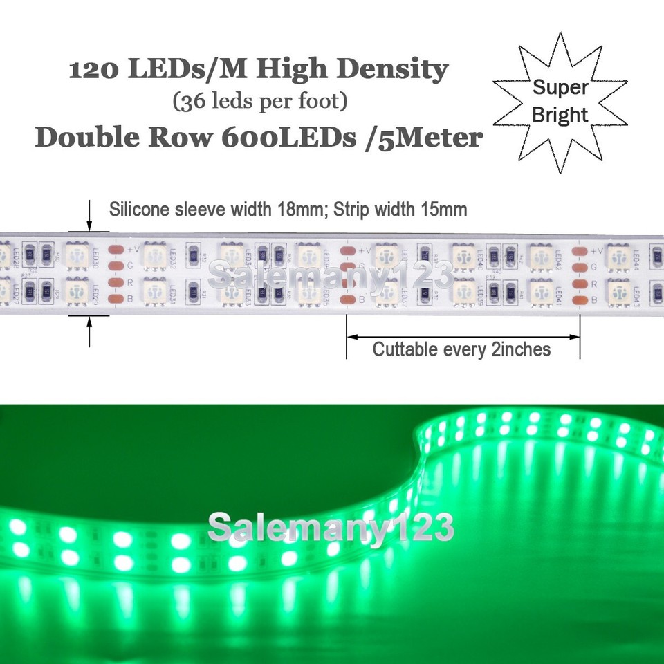 12V Super Bright RGB Light Double Row 600LED Waterproof IP67 Silicone ...
