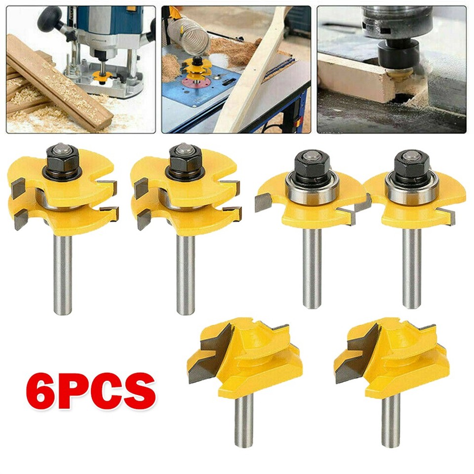 3/6PCS 1/4" Shank Tongue and Groove Router Bits T-type 3-tooth Useful ...