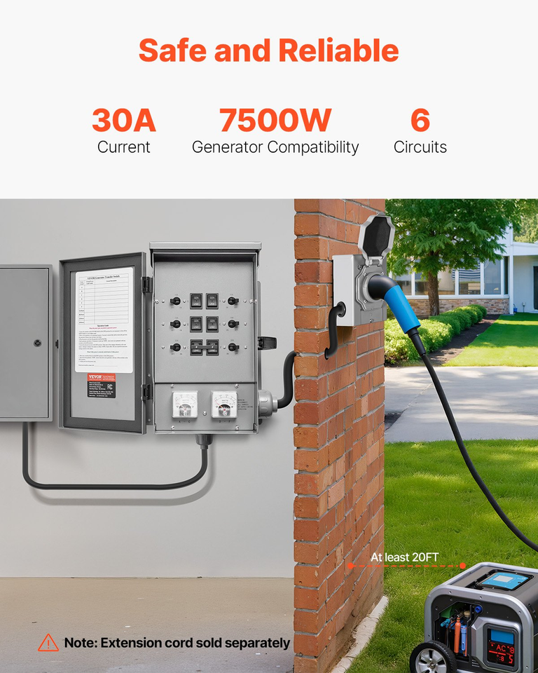 Manual Transfer Switch 30A Generator Transfer Switch Kit NEMA 3R 7500W ...